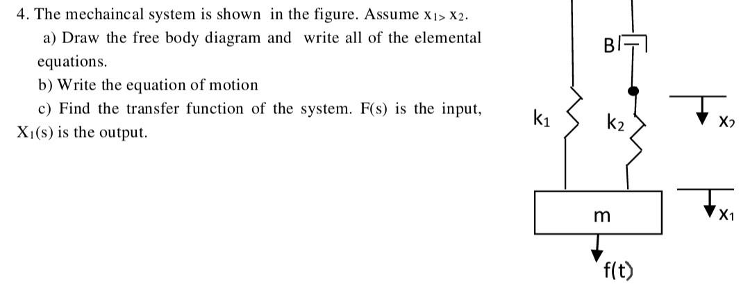 Solved 4. The mechaincal system is shown in the figure. | Chegg.com