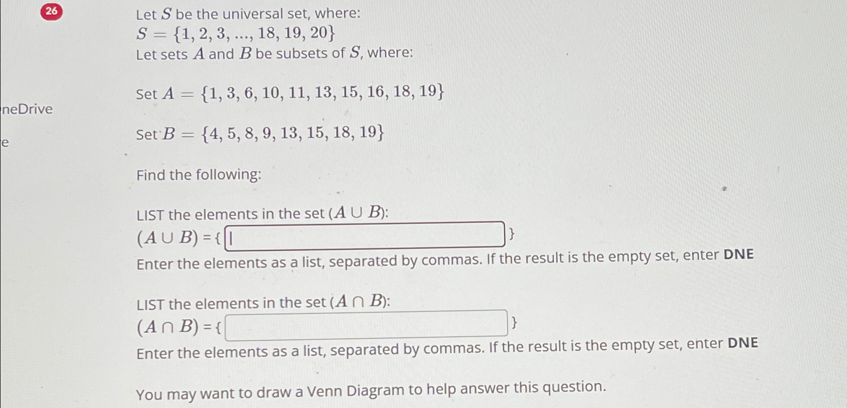 Solved 26 ﻿Let S ﻿be the universal set, | Chegg.com