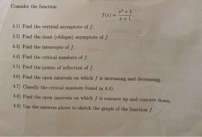 Solved Consider the function f(x)=x+1x2+1 4.1) Find the | Chegg.com