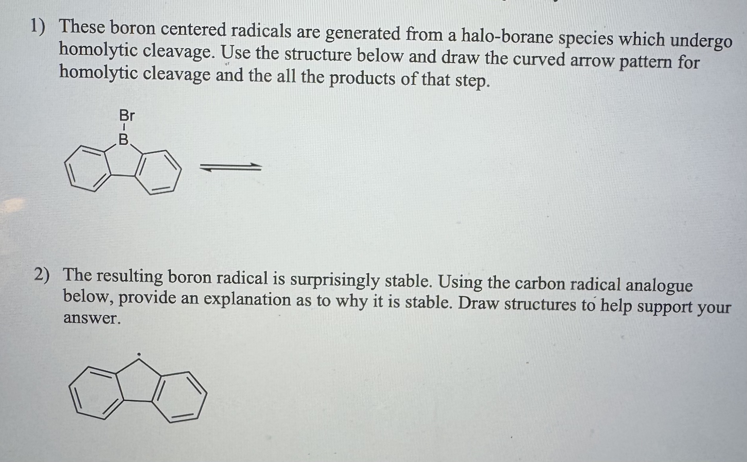 Solved These boron centered radicals are generated from a | Chegg.com