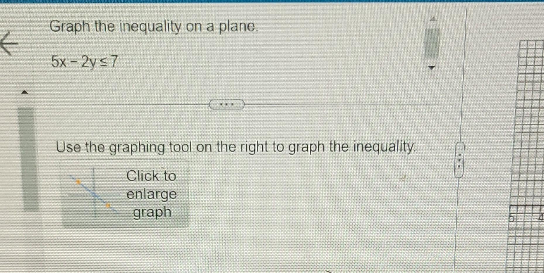 Solved Graph the inequality on a plane. 5x−2y≤7 Use the | Chegg.com