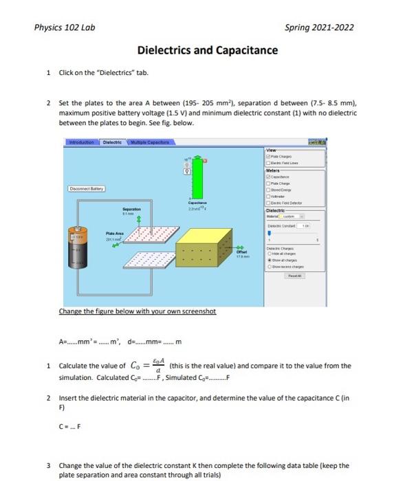 Solved Physics 102 Lab Spring 2021-2022 Dielectrics and | Chegg.com