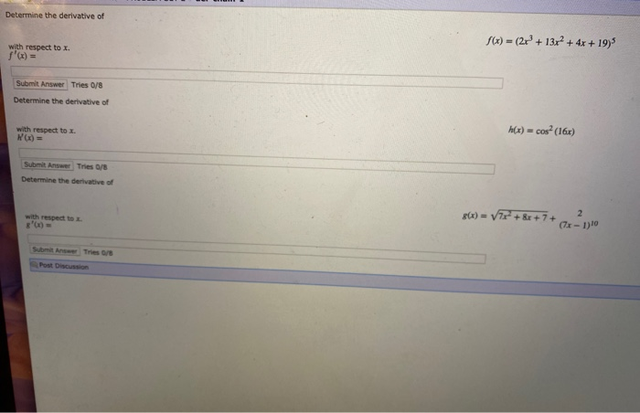 Solved Determine the derivative of f(x) = (2x + 13x² + 4x + | Chegg.com