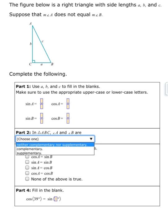 Solved The figure below is a right triangle with side | Chegg.com