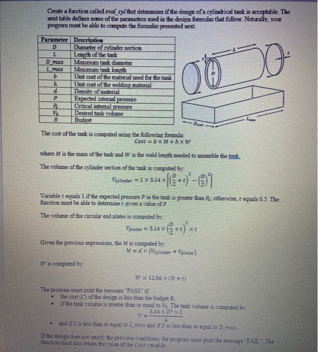Solved In Python, create a function called eval_cyl that | Chegg.com