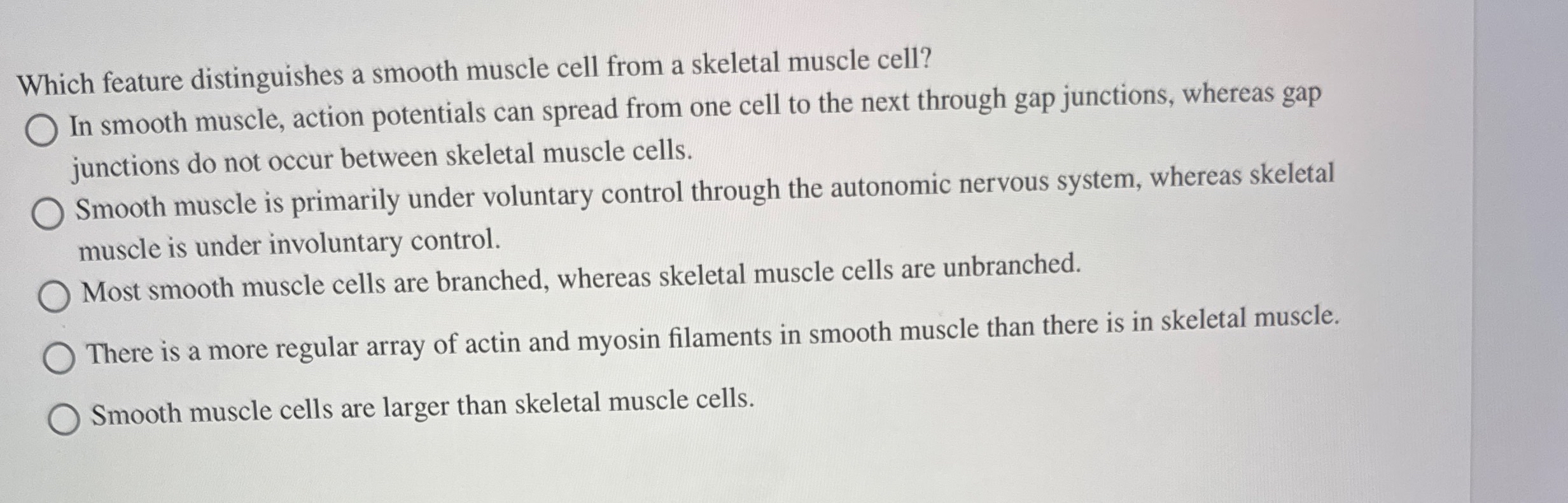 Solved Which feature distinguishes a smooth muscle cell from | Chegg.com