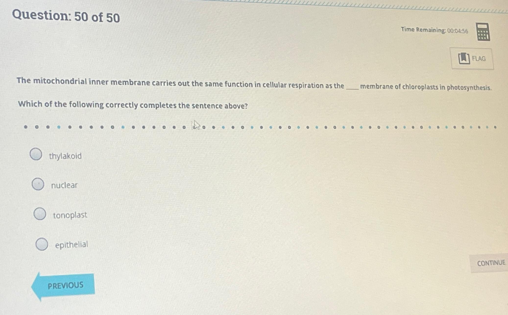 Solved Question: 50 ﻿of 50Time Remaining: 00-04:56The | Chegg.com