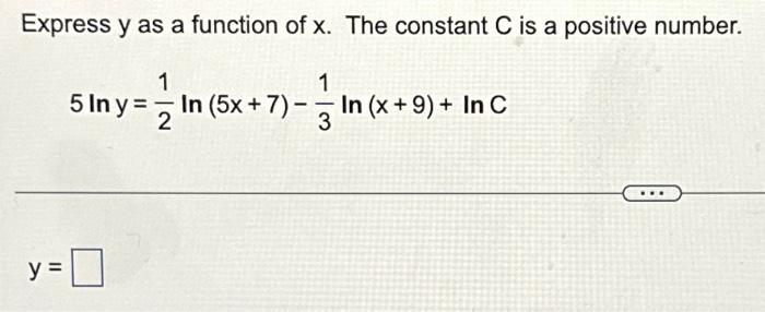 Solved Express y as a function of x. The constant C is a | Chegg.com