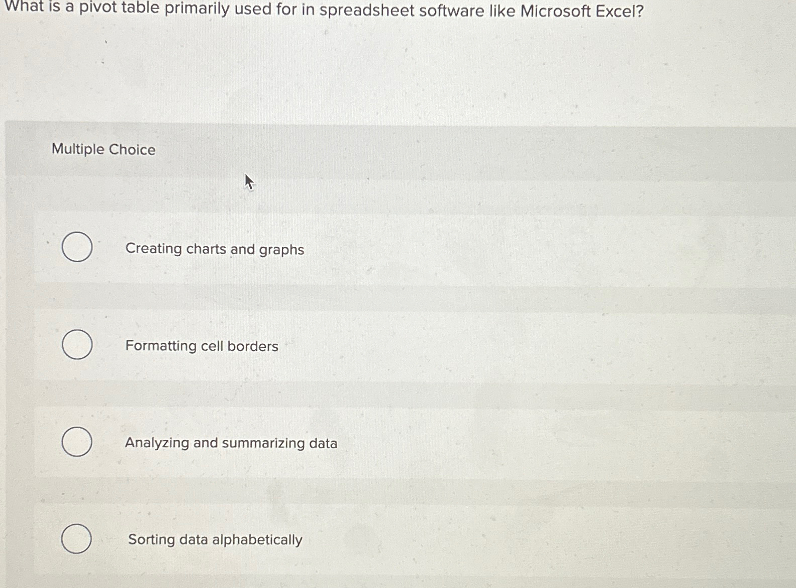 Solved What is a pivot table primarily used for in | Chegg.com