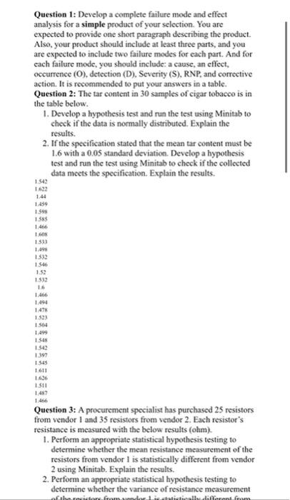 Solved Question 1: Develop a complete failure mode and | Chegg.com