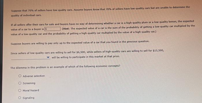 Solved 2. The market for lemons Consider a market in which | Chegg.com