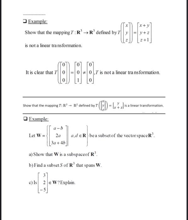 Example: Show that the mapping T:R3→R3 defined by | Chegg.com