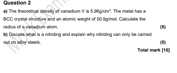 Solved Question 2a) ﻿The theoretical density of vanadium V | Chegg.com