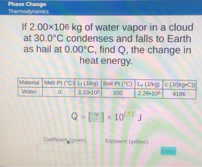 Solved Phase Change Thermodynamics If 2.00x106 kg of water | Chegg.com