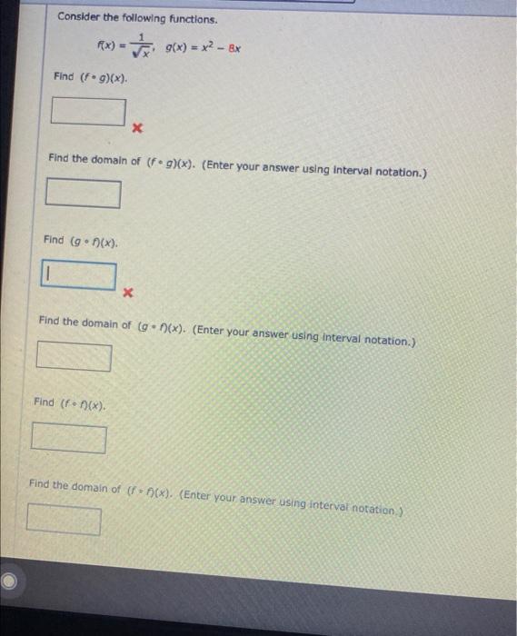 Solved consider the following functions: f(x)=, g(x)=x2-8x | Chegg.com