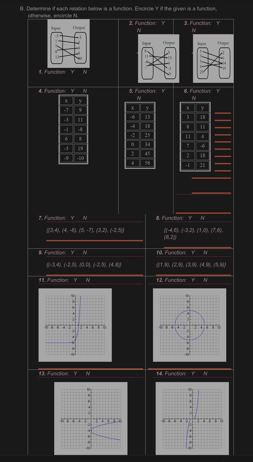 Solved B. Determine if each relation below is a function. | Chegg.com