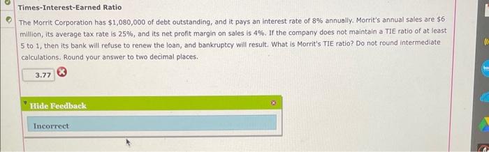 Solved Times-Interest-Earned Ratio The Morrit Corporation | Chegg.com