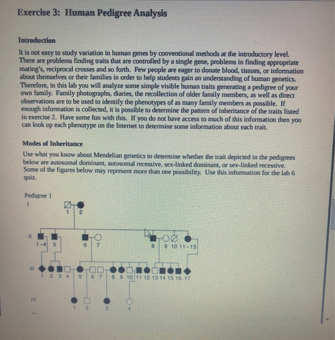 Solved Exercise 3: Human Pedigree Analysis Introduction It | Chegg.com