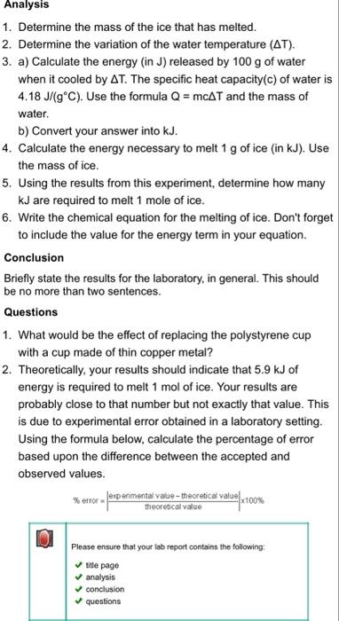 Solved Lab Energy Needed to Melt ice Although you will not | Chegg.com