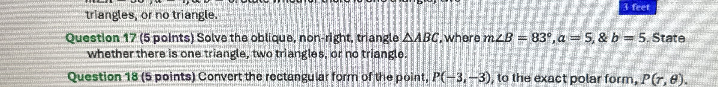 Solved Question 17 (5 ﻿points) ﻿Solve the oblique, | Chegg.com