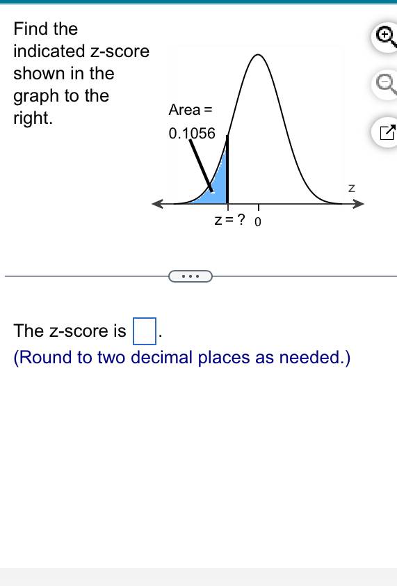 Solved Find the indicated z-score shown in the graph to the | Chegg.com