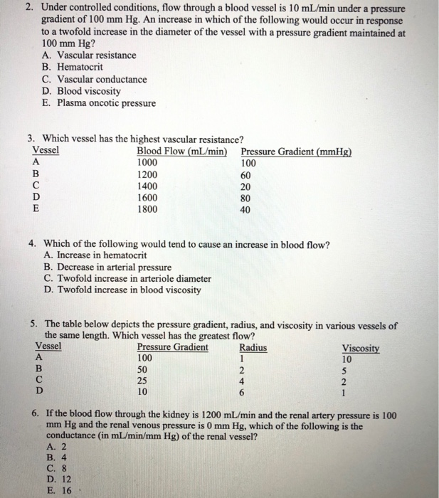 Solved 2. Under controlled conditions, flow through a blood | Chegg.com