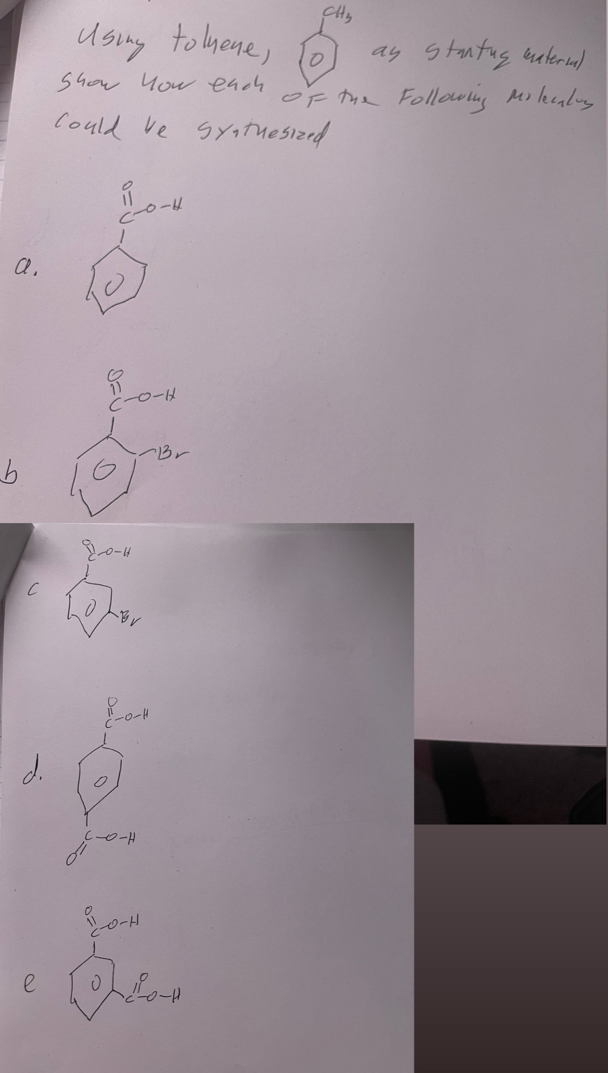 Solved Using tOluene, As starting material show how eAch of | Chegg.com