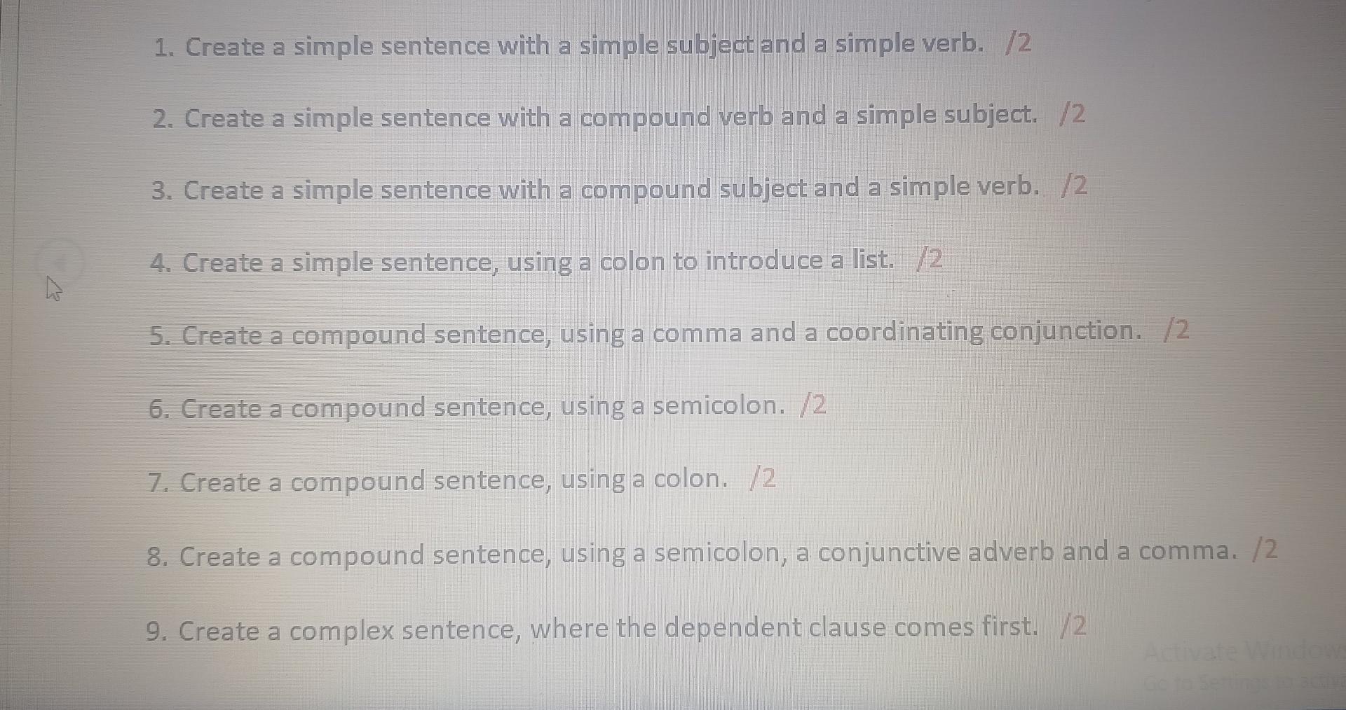 1. Create a simple sentence with a simple subject and | Chegg.com