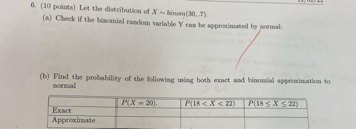 Solved Distribution of X ~ binom(30,.7)a. check if the | Chegg.com