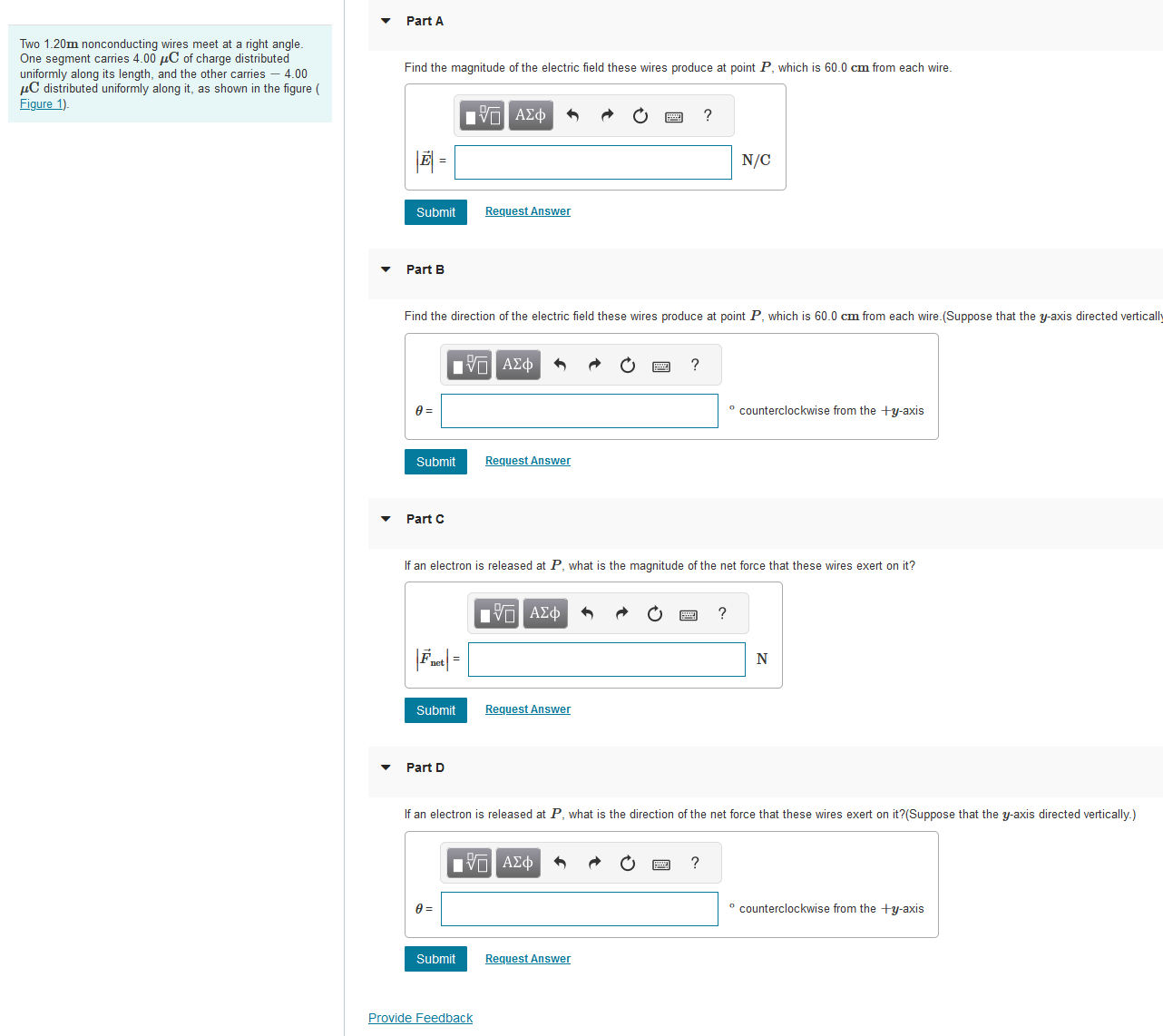 Solved Two 1.20m ﻿nonconducting wires meet at a right | Chegg.com