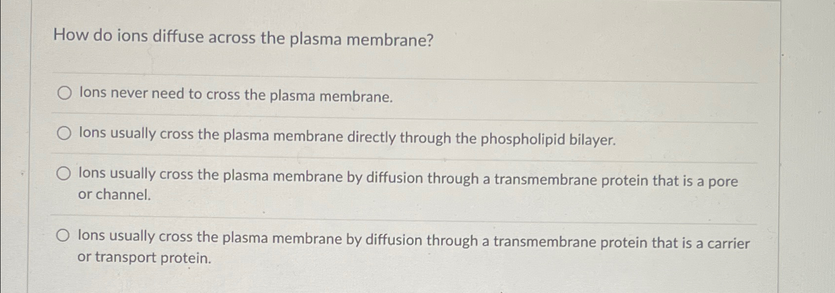 Solved How do ions diffuse across the plasma membrane?lons | Chegg.com