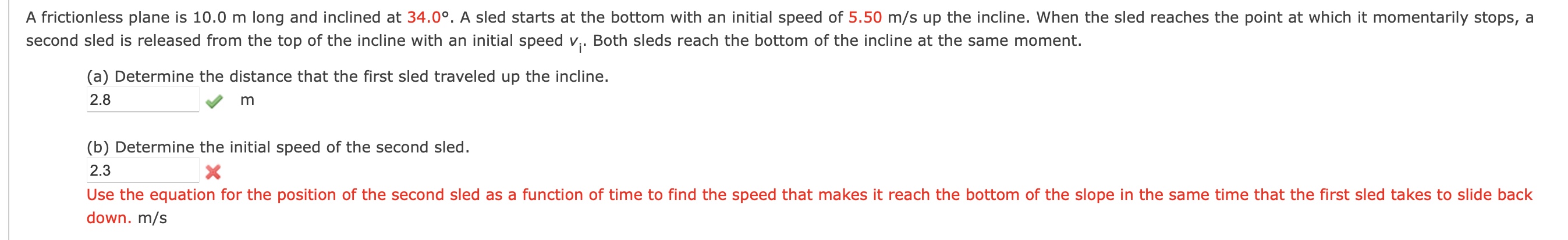 Solved second sled is released from the top of the incline | Chegg.com