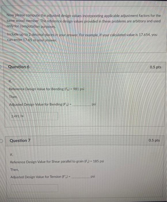 Solved Now please compute the adjusted design values | Chegg.com