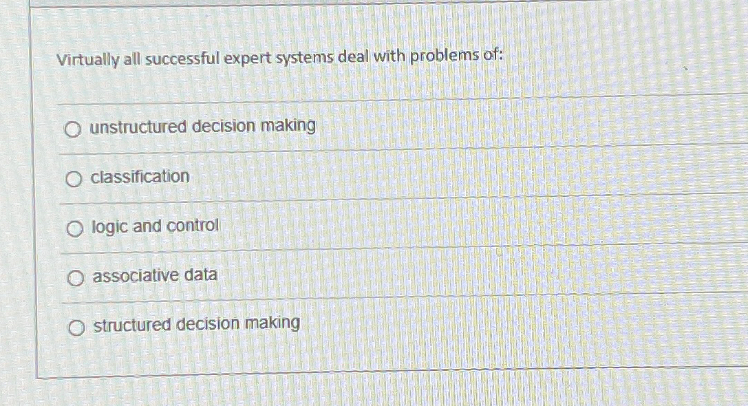 Solved Virtually all successful expert systems deal with | Chegg.com