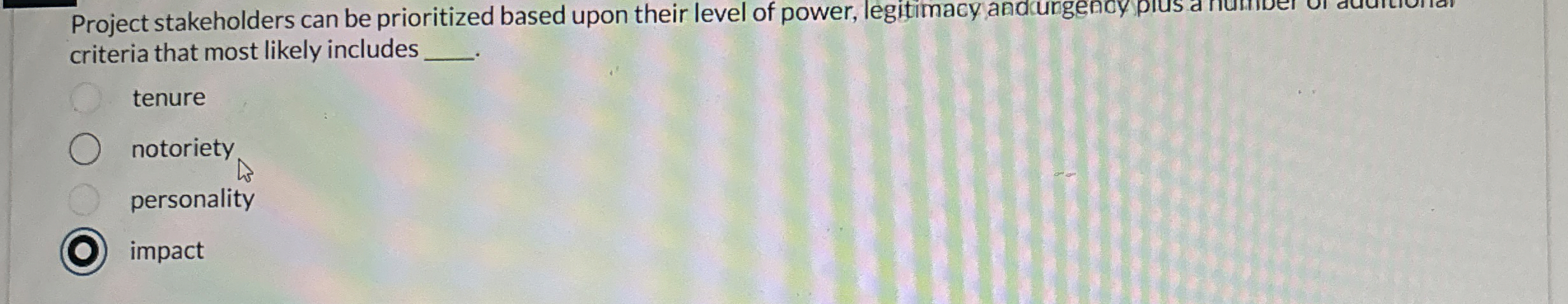 Solved Project stakeholders can be prioritized based upon | Chegg.com