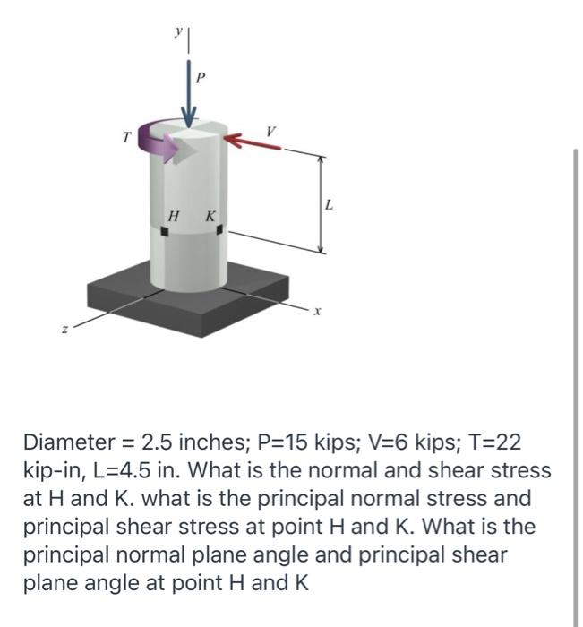 Solved P т L H Н K Diameter = 2.5 inches; P=15 kips; V=6 | Chegg.com