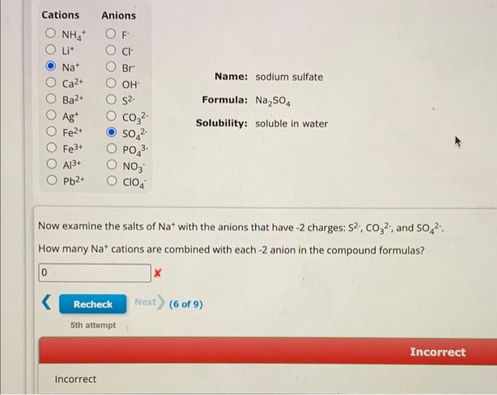 Solved Cations Anions OF NHA Li+ 0 Na+ Ca2+ Ba2+ Ag+ Fe2+ | Chegg.com