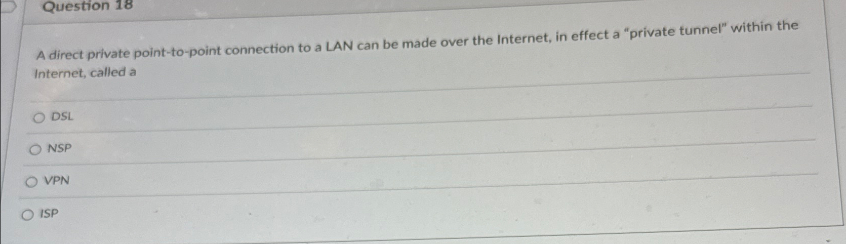 Solved Question 18A direct private point-to-point connection | Chegg.com
