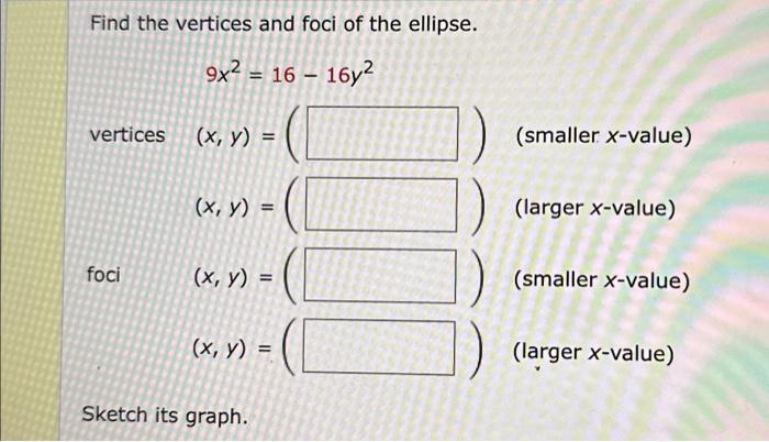 Solved Find the vertices and foci of the ellipse. Sketch its | Chegg.com
