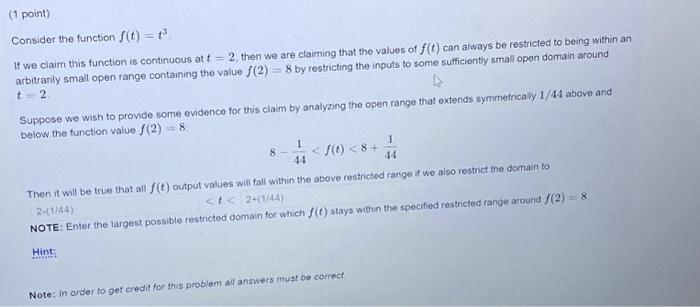 Solved Consider the function f(t)=t3 If we claim this | Chegg.com