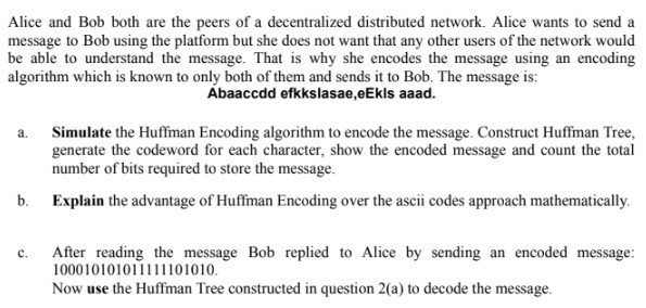 Solved Alice and Bob both are the peers of a decentralized | Chegg.com