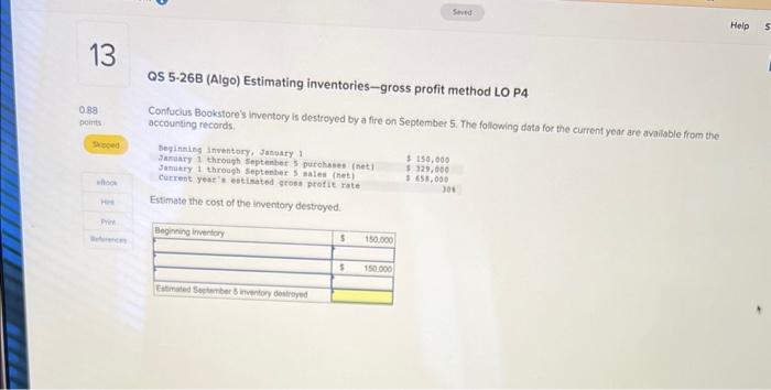 Solved QS 5-26B (Algo) Estimating inventories-gross profit | Chegg.com
