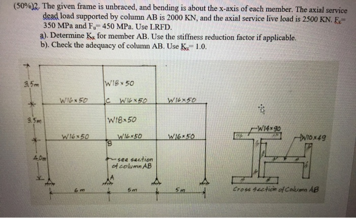 Solved (50%)2. The given frame is unbraced, and bending is | Chegg.com