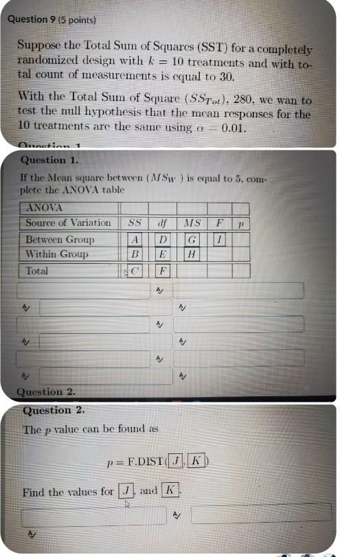 Solved Question 9 (5 points) Suppose the Total Sum of | Chegg.com