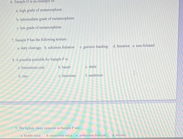 Solved 1. A possible protolith for Sample M is: a. | Chegg.com