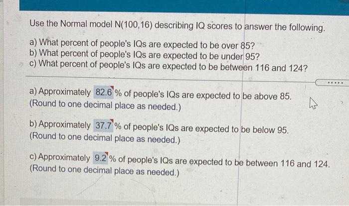 Solved Use the Normal model N(100,16) describing IQ scores | Chegg.com
