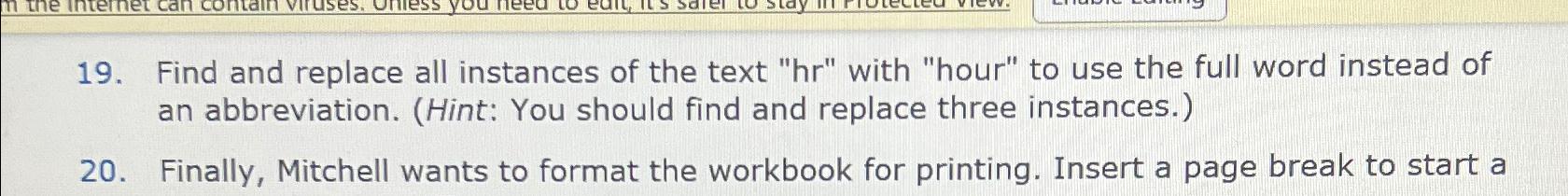 Solved Find and replace all instances of the text "hr" ﻿with | Chegg.com