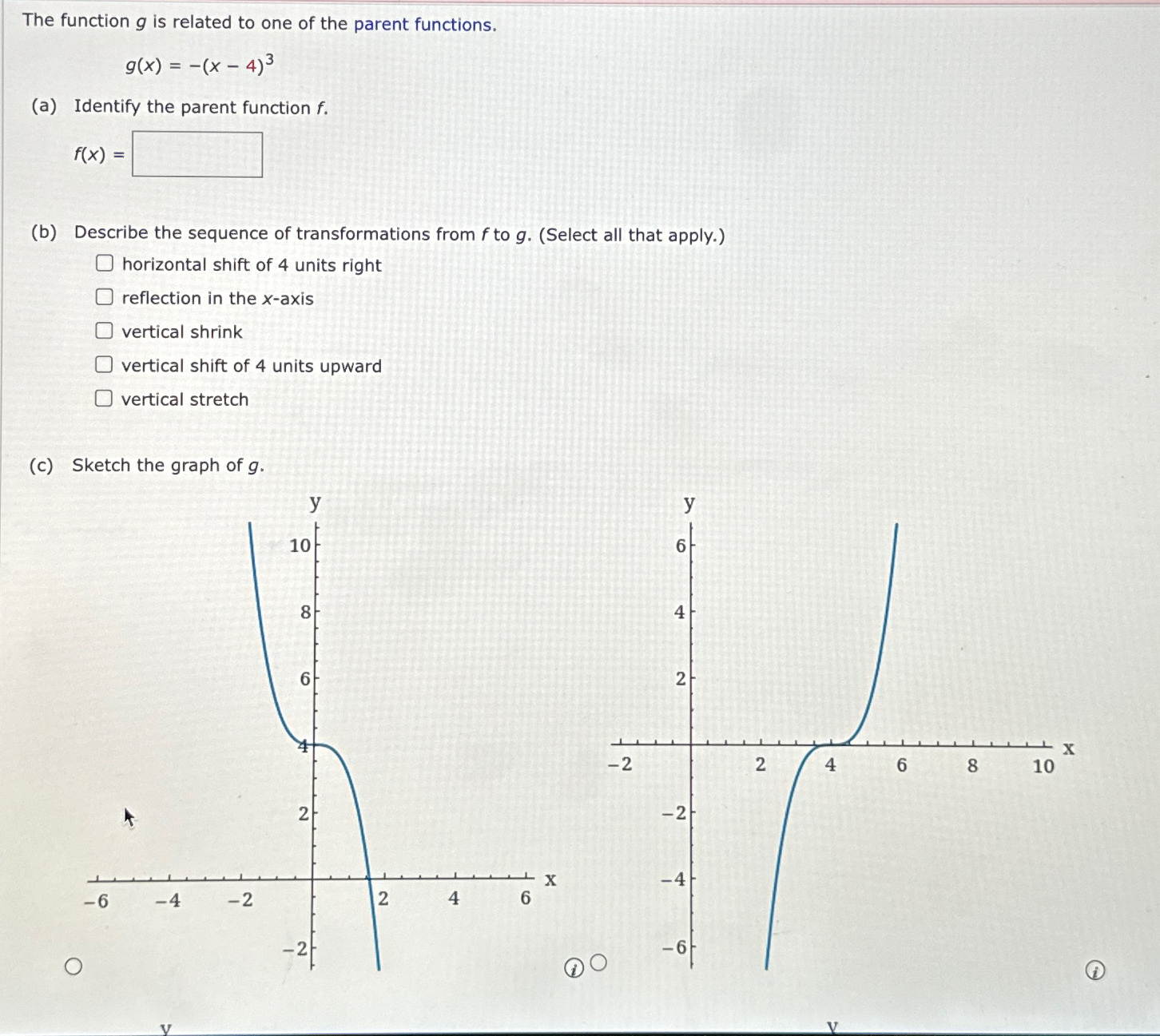 The function g ﻿is related to one of the parent | Chegg.com