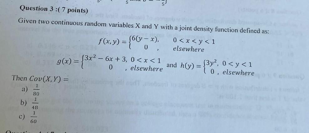 Solved 5 Question 3 :(7 points) Given two continuous random | Chegg.com