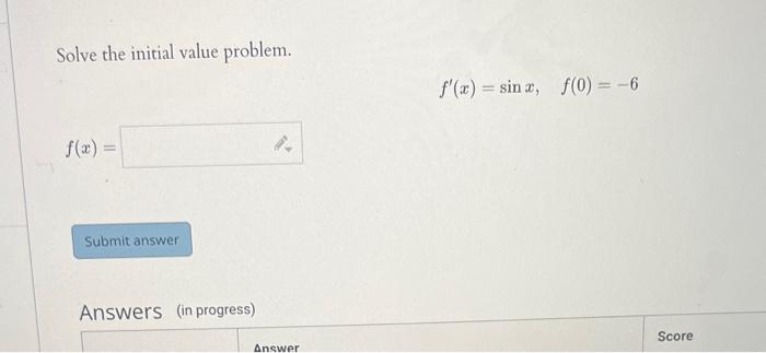 [Solved]: Solve the initial value problem. [ f^{ prime}(x)